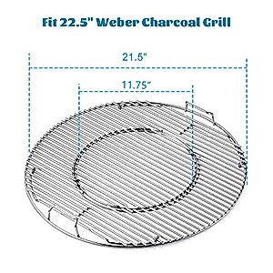 Hinged Cooking Grate for Weber 22” Charcoal Grill,Heavy-Duty Stainless Steel Grill Grate for Weber 8835 Gourmet BBQ System Hinged Cooking Grate,Works Great on 22" Weber,Barrel Grills,Recteq Bullseye