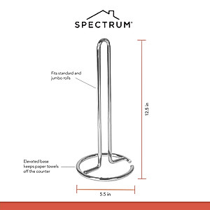 Spectrum Diversified Euro Holder for Kitchen Countertops, Bars & Dining Tables Steel Paper Towel Stand, Fits Standard & Jumbo Rolls, 1 Count, Chrome