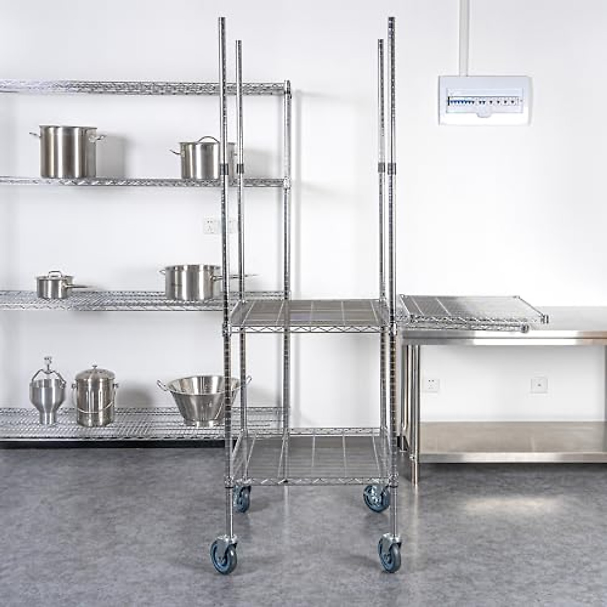 Restaurantware - SHELVING POSTS ONLY: RW Base 74 Inch Mobile Shelving Posts, 4 NSF Certified Chrome Shelving Poles - Shelves And Casters Sold Separately, Does Not Corrode, Steel Wire Shelving Poles