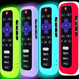 4 Pack Remote Case, Battery Cover for TCL Roku Smart TV Steaming Stick Remote, Silicone Protective Controller Universal Sleeve Skin Glow in the Dark Green Blue Purple Red
