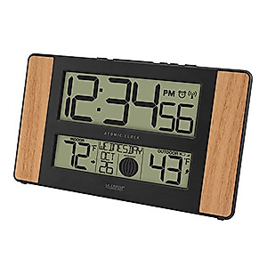 La Crosse Technology Atomic Digital Clock with Outdoor Temperature, Wood Oak, 0 & 925-1418 Sensor Protection Shield with Mount