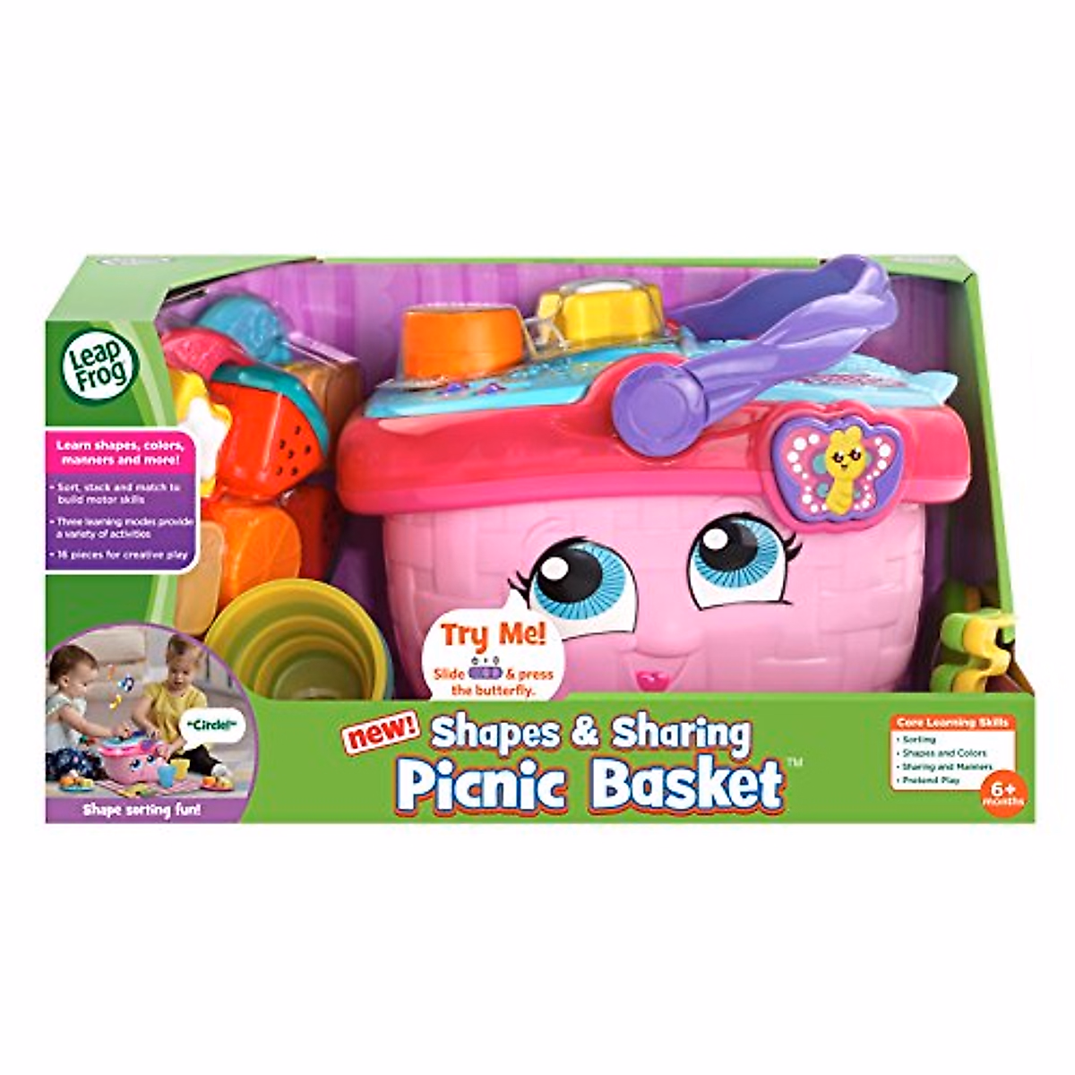 LeapFrog Shapes & Sharing Picnic Basket, Pink 6.22 x 8.66 x 6.69 inches