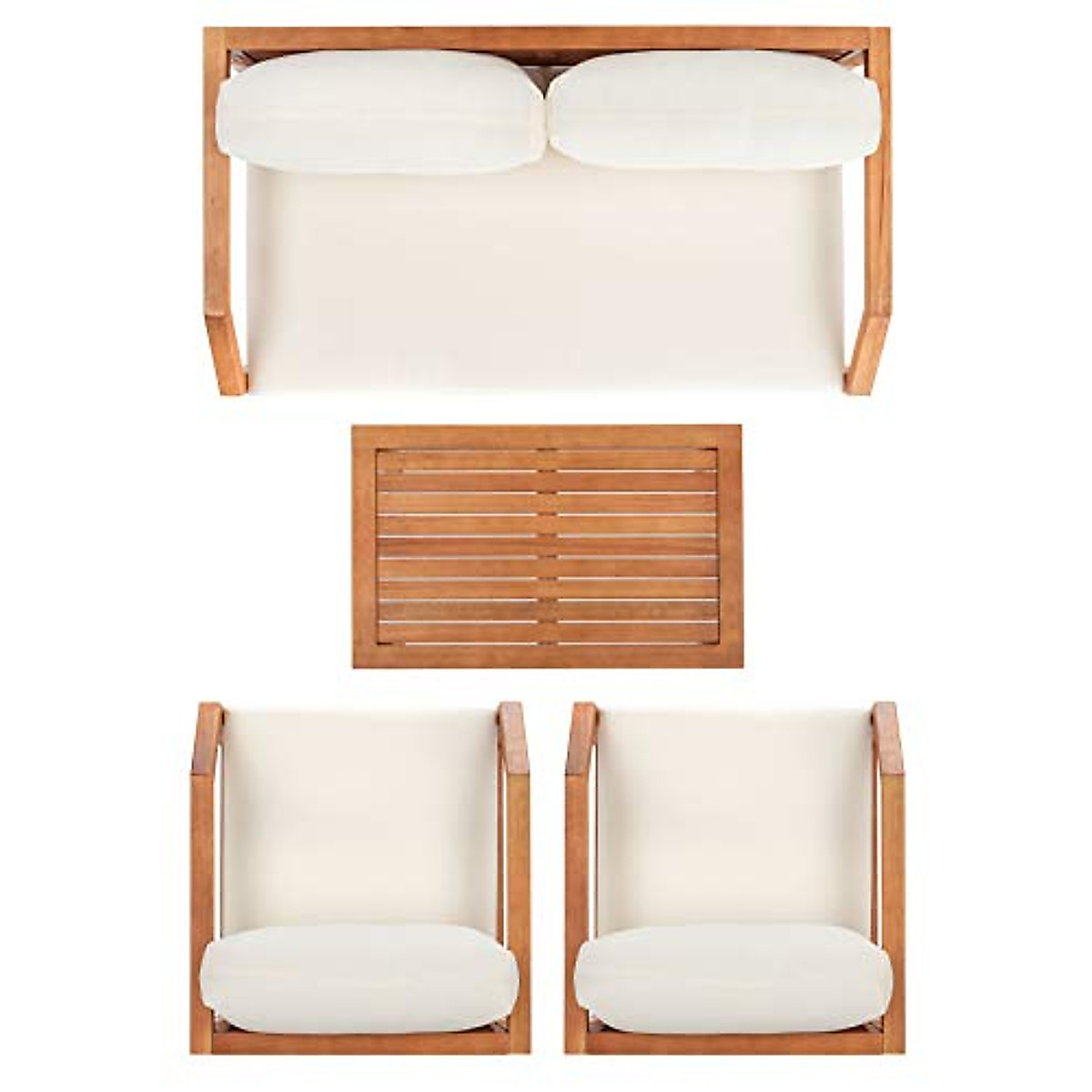 Safavieh PAT7067A Outdoor DREN Natural Brown 4-Piece Beige Seat Cushions Included Patio Set