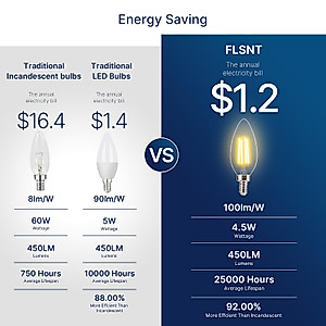 FLSNT B11 E12 LED Candelabra Bulbs 60W Equivalent, Dimmable LED Candle Light Bulbs, 2700K Soft White (Warm Light), Pack of 12