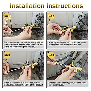 WADEO Valve Core Remover Installer Tool with Dual Size SAE 1/4 & 5/16 Port, 4 Valve Cores with Teflon Seal, Compatible with R22 R12 R407 R410 R404 R32 R600 A/C