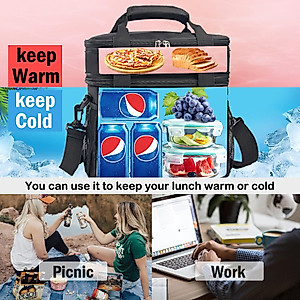 JOINGO Lunch Box For Men/Women,Large Double-layer Insulated Expandable Reusable Leakproof Cooler Bags For Adults,Lunch Box With Adjustable Shoulder Strap For Office Travel Picnic（Black）
