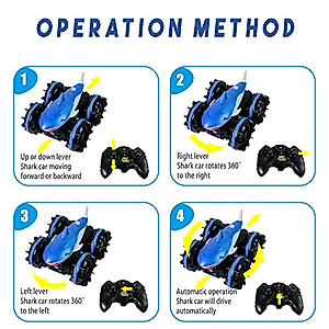 Desdoni Amphibious Remote Control Car 2.4 GHz Waterproof Off Road RC Shark Truck 4WD Stunt Car 360° Rotation All Terrain RC Truck for Adults Boys Girls Kids Gift 2Pcs Rechargeable Batteries