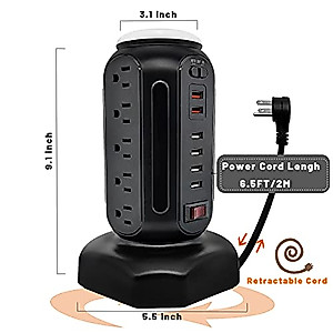 Tower Surge Protector Power Strip, Extension Cord with Multiple Outlets, 15 Outlets 6 USB Ports, Charging Station with Surge Protection, Such as laptops, Phones, Tablets, TV, Printers, smartwatch.