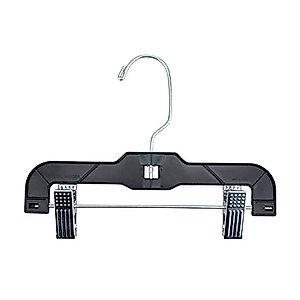 NAHANCO 2610RCLH Plastic Baby/Infant Size Skirt/Pant Hangers, Long Metal Swivel Hook and Pinch Clips, Heavy Weight, 9", Black (Pack of 100)