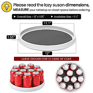 [ 4 Pack ] 12 Inch Non-Skid Turntable Lazy Susan Organizers - Spinning Rack for Cabinet, Pantry Organization and Storage, Kitchen, Fridge, Vanity, Countertop, Under Sink Organizing, Spice Spinner