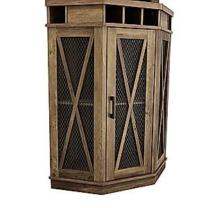 Home Source 73" Tall Corner Bar Unit Reclaimed Barnwood Wine Cabinet with Storage, Lower Mesh Doors, Upper Liquor Shelf galss holder, for Home Bar, Living Room, Kitchen, Mini Space, Reclaimed Barnwood