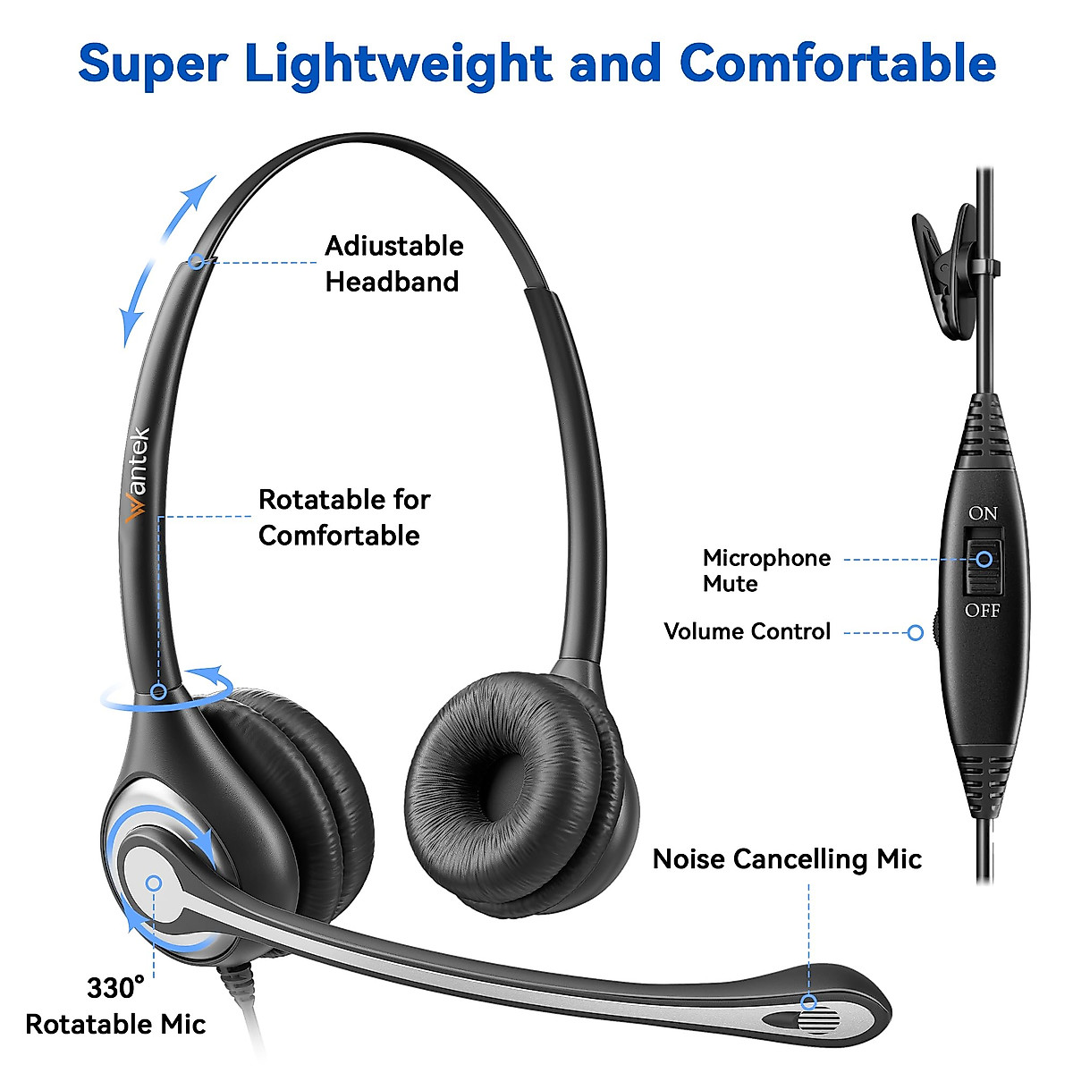 Phone Headset RJ9 with Microphone Noise Cancelling & Volume Controls, Office Telephone Headset Compatible with Polycom Plantronics Avaya ShoreTel Toshiba Digium Nortel Landline Phones, Clear Calls