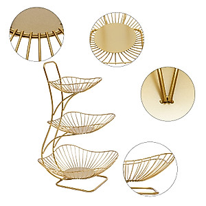 Fruit Rack Fruit Stand Metal Fruit Basket 3 Tier Countertop Fruit Bowl Vegetable Holder Fruit Snack Storage Baskets Fruit Tray (Gold)