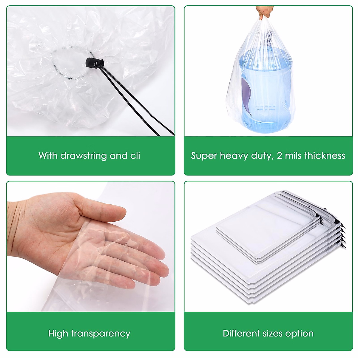 8 Pack Extra Large Clear Drawstring Plastic Bags, 2 Sizes Big Jumbo Storage Bags 40x60 Inches and 27.5x40 Inches, Plastic Bags for Luggage, Suitcase, Furniture and Kids Bike Dust Covers Reusable