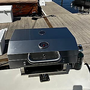 Boat Grill with Mount - Portable Propane Gas BBQ - Grills Secure into Rod Holder | Adjustable Legs for Table Top Use | Stainless Steel Marine Stove -Great Outdoor Barbecue
