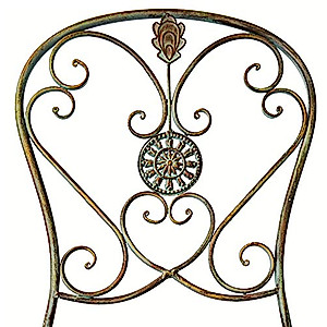 Westcharm Folding Metal Bistro Outdoor Chair for Outside Patio with Peacock Tail Motif, Set of 2