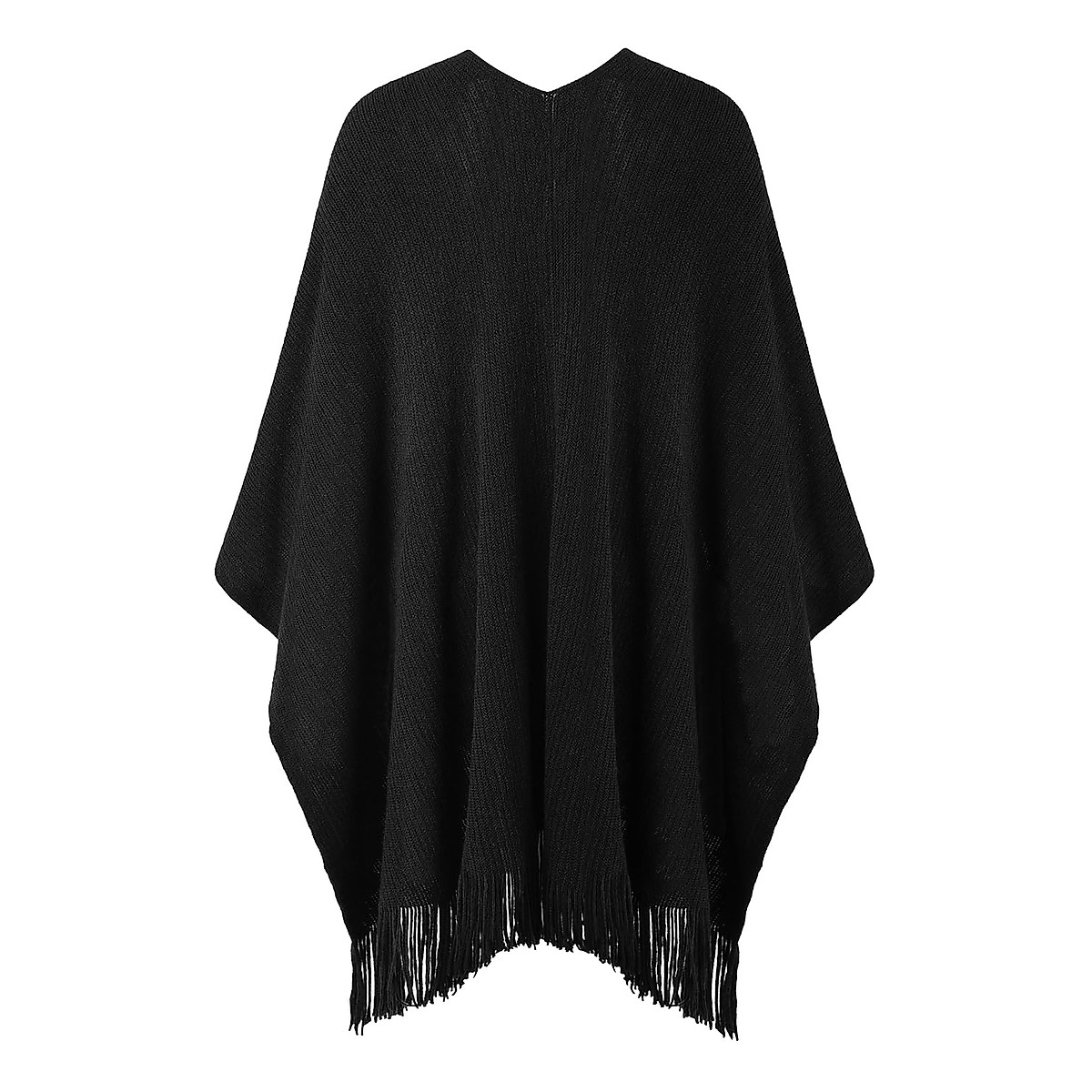 Ferand Women's Shawl Wraps with Pockets Open Front Fringe Poncho Cozy Knit Lightweight Cardigan Sweater,Black