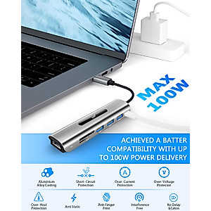 USB C Hub, 7 in 1 USB C to 4K HDMI Adapter with 100W Power Delivery, 3 USB 3.0 Ports, SD/TF Card Readers for MacBook/Pro/Air/iMac/iPad Pro and Type C Laptops Chromebook