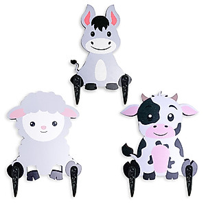Midrean 3Pack Wood Decorative Cute Unique Fun Colorful Animal Kids Coat Rack Towel Wall Mount Hooks
