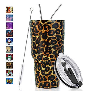 SYACOT 30oz Tumbler Double Wall Stainless Steel Vacuum Insulated Travel Mug with Splash-Proof Lid Metal Straw and Brush