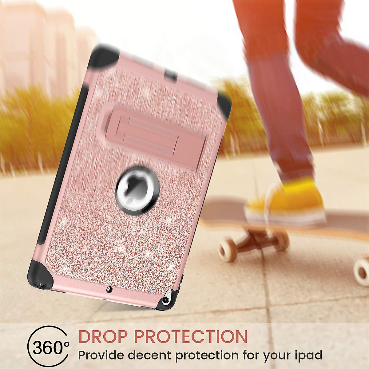 BENTOBEN for iPad Air (3rd Gen) 10.5" 2019 Case, iPad Pro 10.5" 2017 Case,Glitter Sparkly 3 Layers Heavy duty Shockproof Protective Hybrid Hard PC TPU Bumper Kickstand Kids iPad Air 3 Cover, Rose Gold