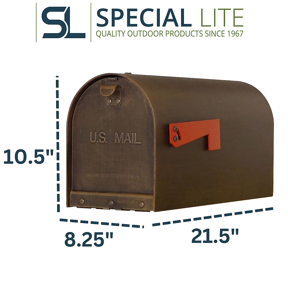 Special Lite Titan Aluminum Curbside Mailbox - Copper Aluminum Mailbox for Post Mount - SCH-1016A-CP