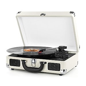 Vinyl Record Player Wireless Turntable Bluetooth 3-Speed Portable Vintage Suitcase with Built-in Speakers, Includes Extra Stylus, RCA Out, AUX in