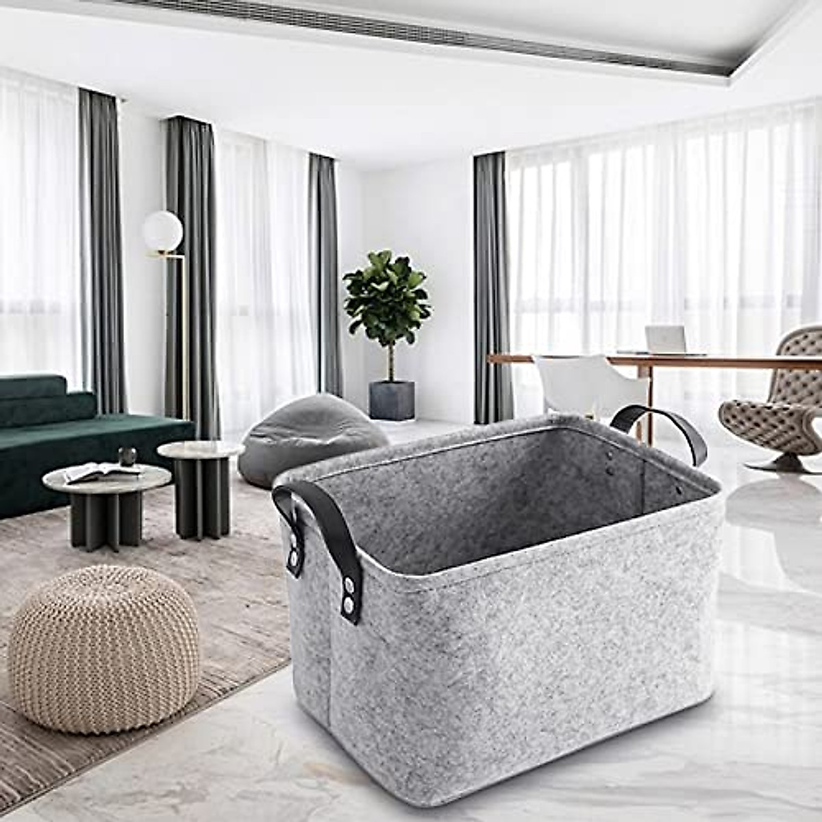 Collapsible Laundry Baskets - Large Laundry Hamper with Leather Handles, Heavy Duty Felt Clothes Hamper, Dirty Laundry Basket/Hamper, Storage Basket for Toys Clothes, Storage Bin for Laundry Room