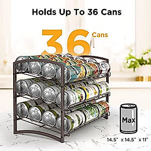 FURNINXS Can Rack Organizer, 3-Tier Stackable Can Holder Dispenser for Kitchen Pantry or Cabinet Organization and Storage Holds up to 36 Cans FNCR01D, Bronze