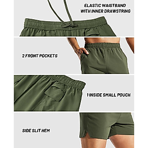 MIER Men's Workout Running Shorts Quick Dry Active 5 Inches Exercise Shorts with Pockets, Lightweight, Breathable, Army Green, L