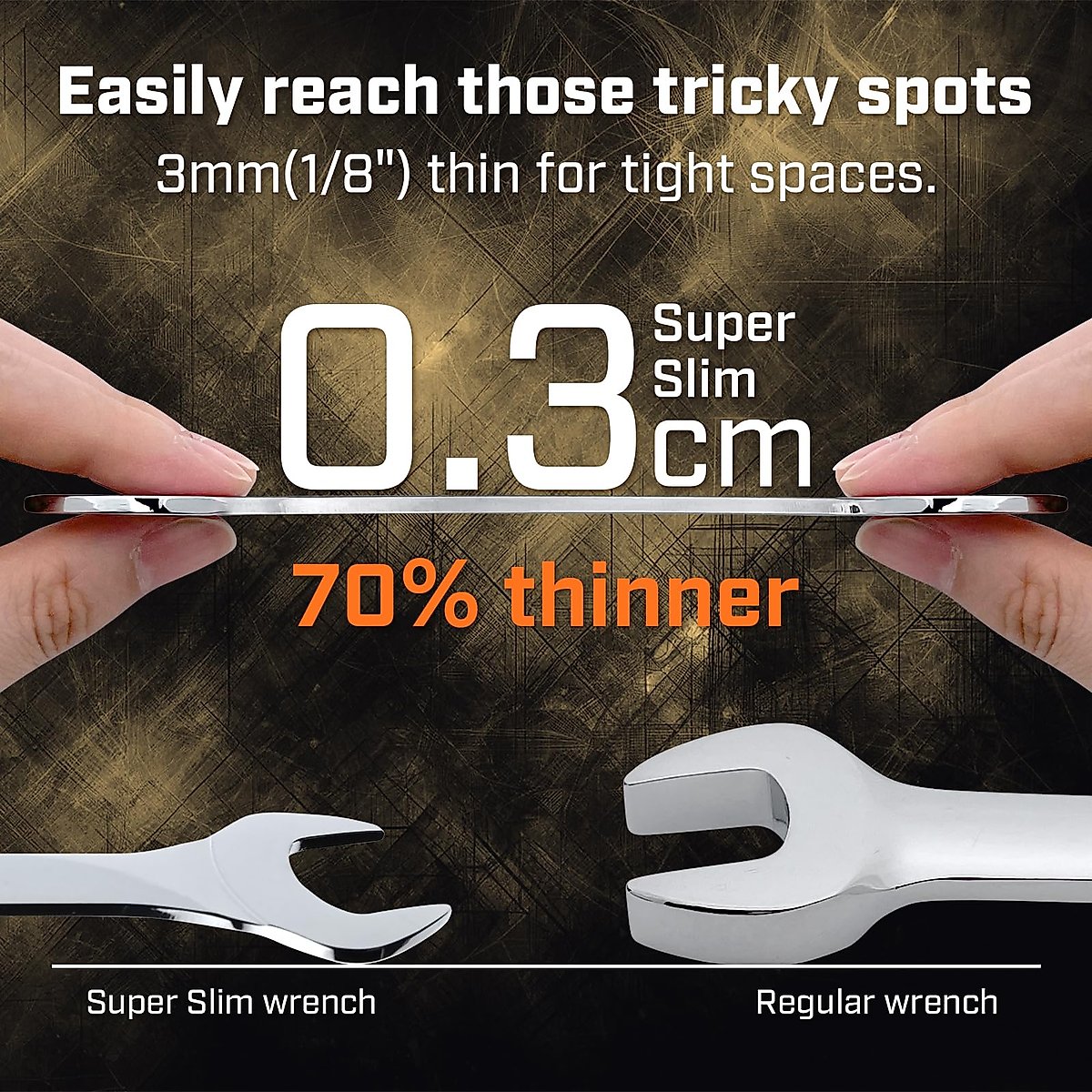 ironcube Super Thin Wrench Set,8-Piece, Metric, Including 8 to 27 mm, Open end Slim Wrench Set With Rolling Pouch, Perfect For Auto, Bike in Narrow Space Use