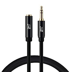 SHD Aux Extension Cable 3.5mm Cord Stereo Audio Cable Male to Female Type Metal Connectors Black-3Feet