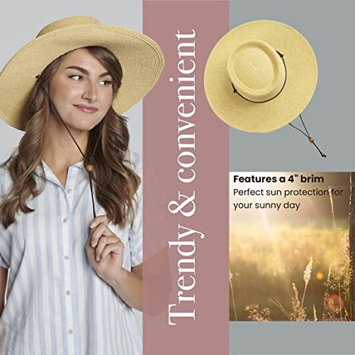 San Diego Hat Company Women's 4-inch Brim Ultrabriad Sun Hat with Adjustable Chin Cord, Natural, One Size
