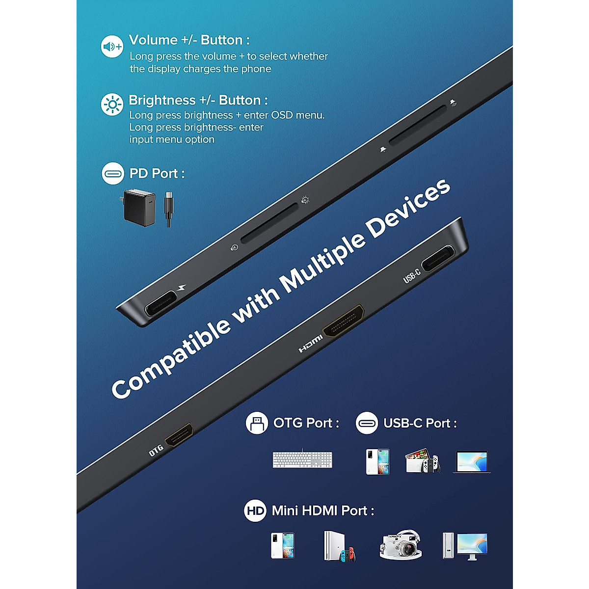 Newsoul Toucscreen Portable Monitor with Battery, 15.6'' IPS HDR FHD Matte Screen Eye Care, Aluminum Alloy,Narrow Bezel,10-Point Capacitive Touch,Built-in 10800mAh Battery,Quad Speaker,Smart Case