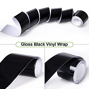 Spurtar Gloss Black Vinyl Wrap 4 Inch x 20ft Air-Release Adhesive Car Vinyl Tape Chrome Delete Wrap Roll DIY Car Exterior Decoration Door Edge Guard Vehicle Detailing Paper 10CM x 6M