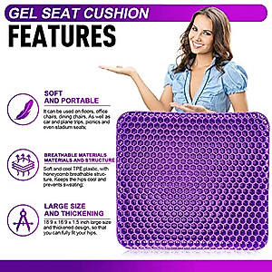 HozYi Gel Seat Cushion, Seat Cushion, Breathable - Sit Longer, Back, Gel Seat Cushion for Wheelchair Cushion, Office Chair, Car, Long Travel