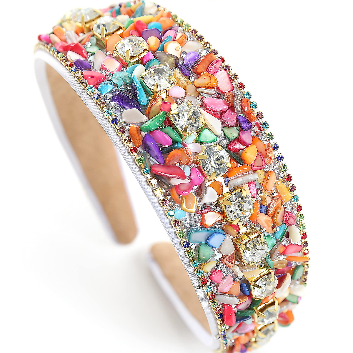 Gmmidea Rhinestone Women Headband Sparkle Diamond Crystal Headband Padded Wide Hairband Glitter Hair Accessories for Women Girls Rainbow