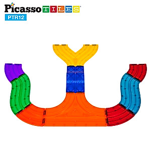 PicassoTiles 12 Piece Race Track Add-On Magnetic Building Block Set Magnet Tiles Construction Toy STEM Learning Kit Early Education Kids Toys Playset Pretend Play Blocks Child Brain Development PTR12