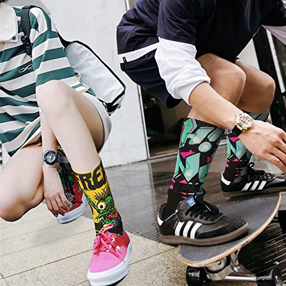 JDQ 3 Pairs Funny Socks- Mens Stocking Stuffers Christmas Novelty Gift, Crazy Cool Socks, Graffiti Pattern Colorful Dress Calf Crew Socks, Women Men Teens- M