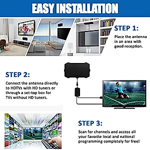 Indoor TV Antenna Amplified Digital HDTV Antenna 120 Miles Range 4K 1080P HD VHF UHF for Local Free Channels