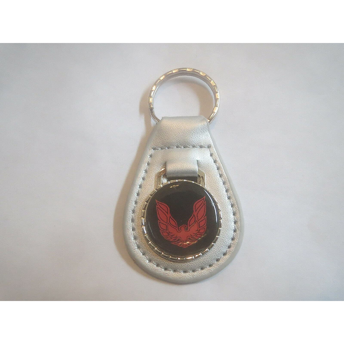 FIREBIRD OR TRANS-AM RED BIRD LOGO LEATHER KEYCHAIN - SILVER