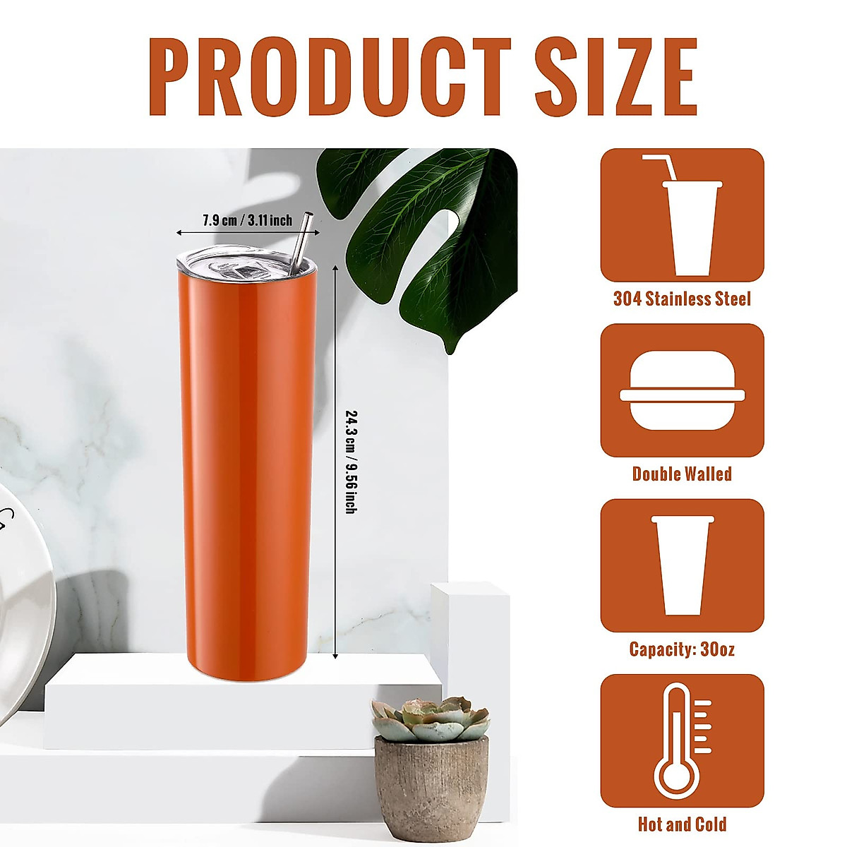 20 Pack Straight Skinny Tumblers Bulk 30oz Stainless Steel Double Wall Vacuum Insulated Mugs with Straw Coffee Tumbler Portable Skinny Travel Tumbler for Hot Cold Drinks DIY Gift