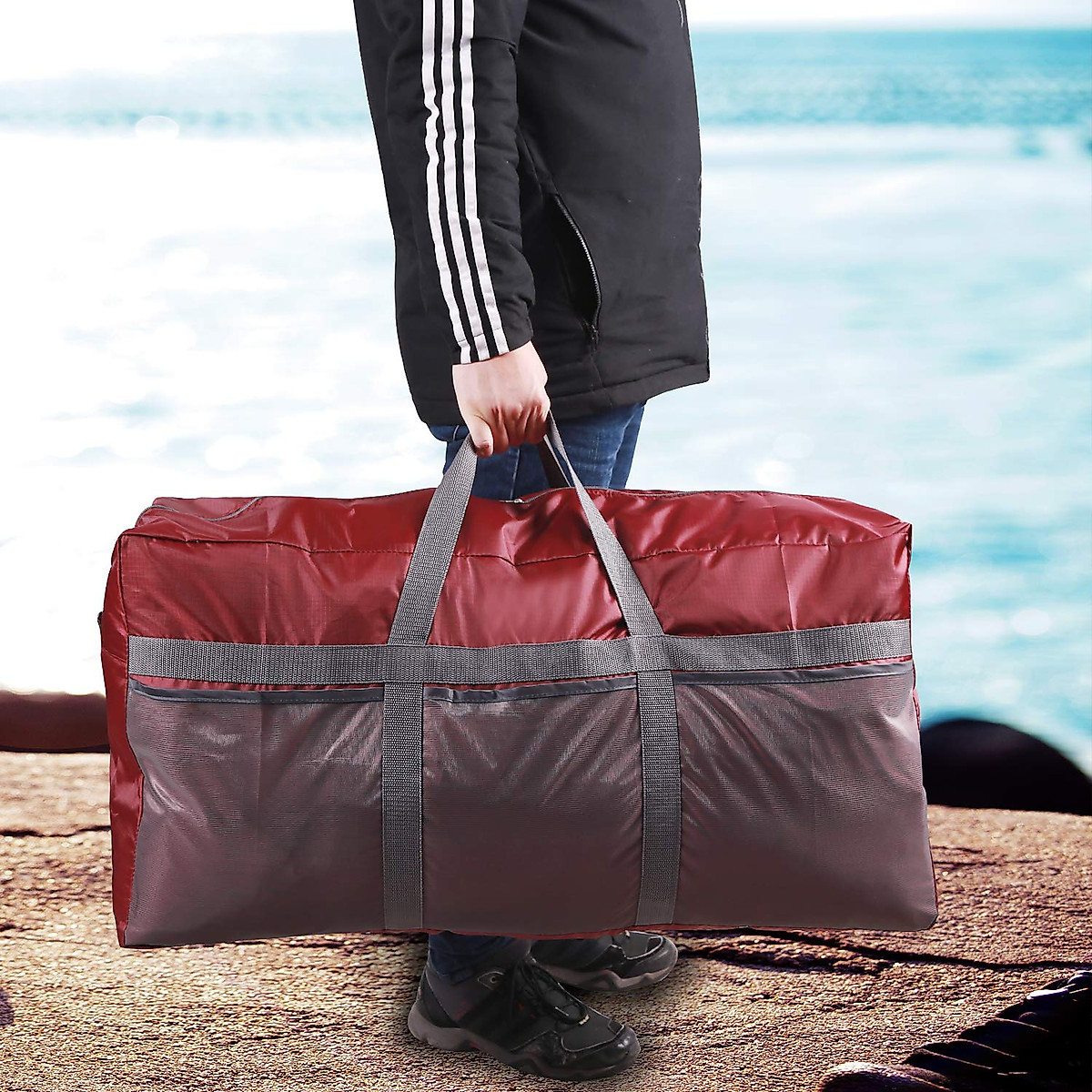 REDCAMP 96L Extra Large Duffle Bag Lightweight, Water Resistant Travel Duffle Bag Foldable for Men Women, Wine Red