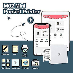 Phomemo M02 Mini Printer- Bluetooth Thermal Photo Printer with 3 Rolls Colorful Non-Adhesive Paper, Compatible with iOS + Android for Plan Journal, Study Notes, Art Creation, Work, Gift