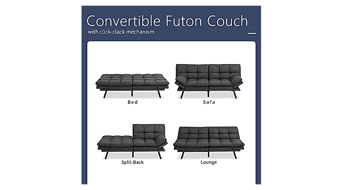 IULULU Grey Futon Sofa Bed - Modern Sleeping Solution