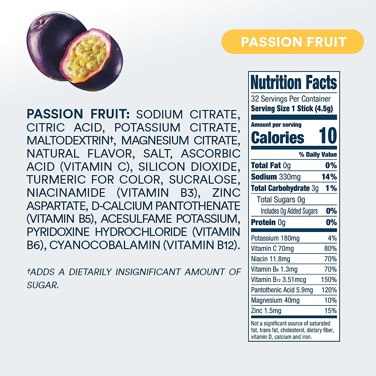 DripDrop Hydration - Zero Sugar Passion Fruit - Electrolyte Drink Mix Single Serve Powder Packets | Non-GMO, Gluten Free, Vegan | 32 Sticks