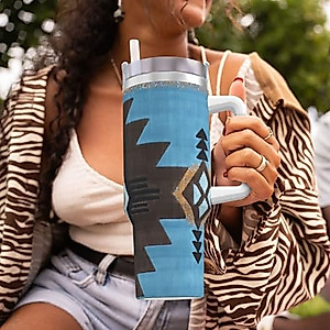Xiexide 40oz Fits Cup Holder Indoor Southwestern Aztec Navajo Indian Totem Heritage Double Walled Vacuum Insulatedith Handle And Straw,Hot & Cold Drinks