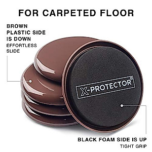Furniture Sliders for Carpet X-PROTECTOR - 8 PCS Best Heavy Moving Pads 3 1/2" - Sliders for Furniture. Move Your Furniture Easy with Reusable Furniture Movers Sliders for Carpets!