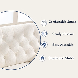 ZH4YOU 60" W Loveseat Sofa, Modern Sherpa Couch with Arms and 2 Throw Pillows, Fluffy Button Tufted Love Seat for Living Room, 2-Seater Comfy Small Couch for Bedroom Living Room, White