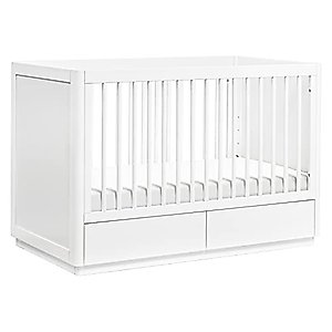 babyletto Bento 3-in-1 Convertible Storage Crib with Toddler Bed Conversion Kit in White, Undercrib Storage Drawers, Greenguard Gold Certified